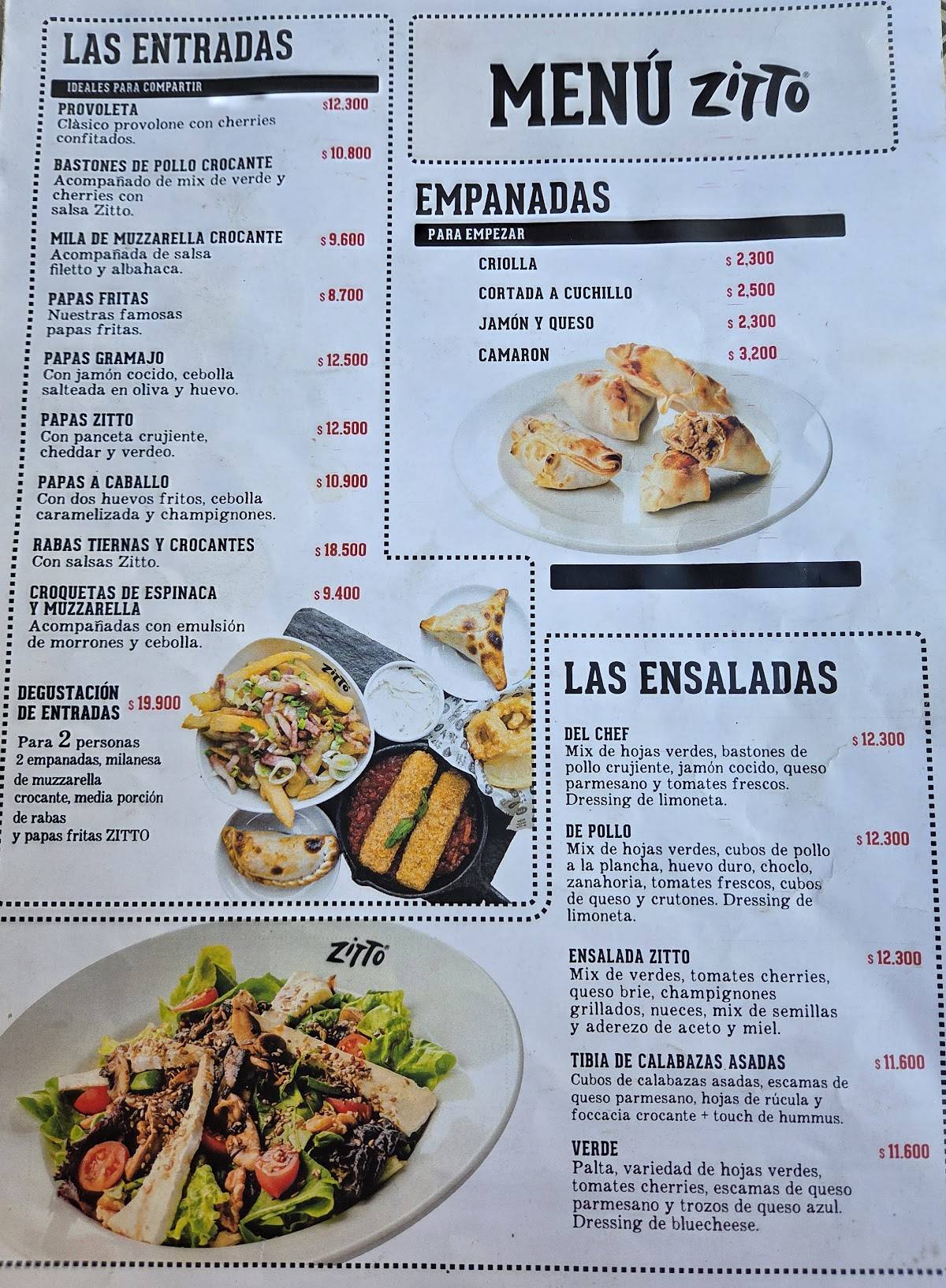 Carta de pizzería Zitto Arístides, Mendoza, Arístides Villanueva 257