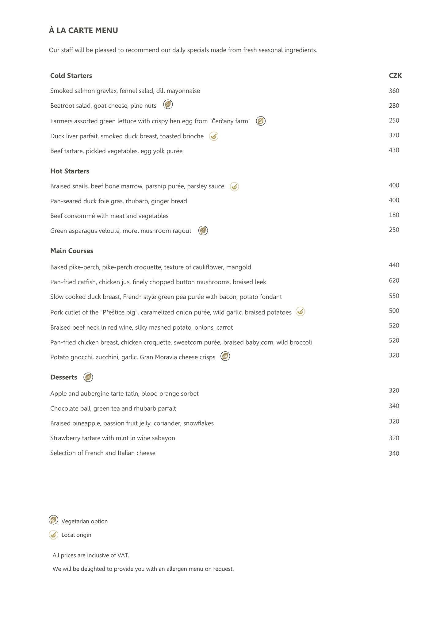 Menu at ZLATÁ PRAHA restaurant, Prague