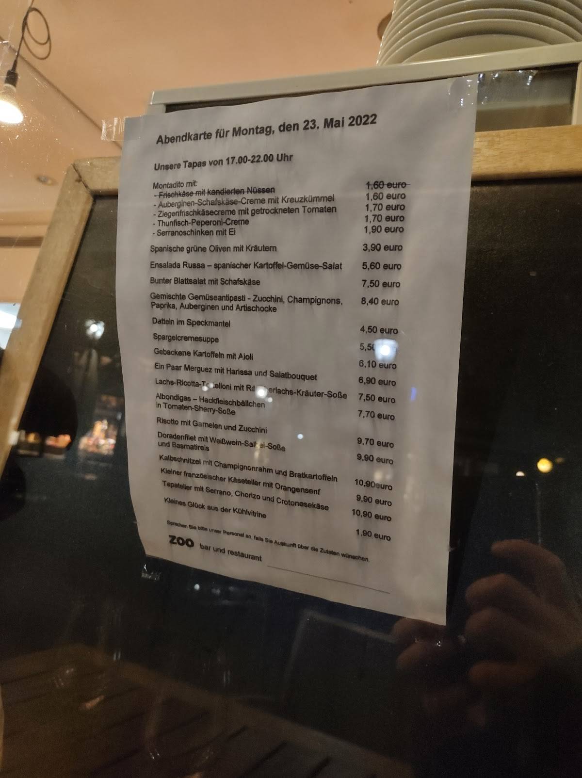 Speisekarte von Zoo cafe, Darmstadt