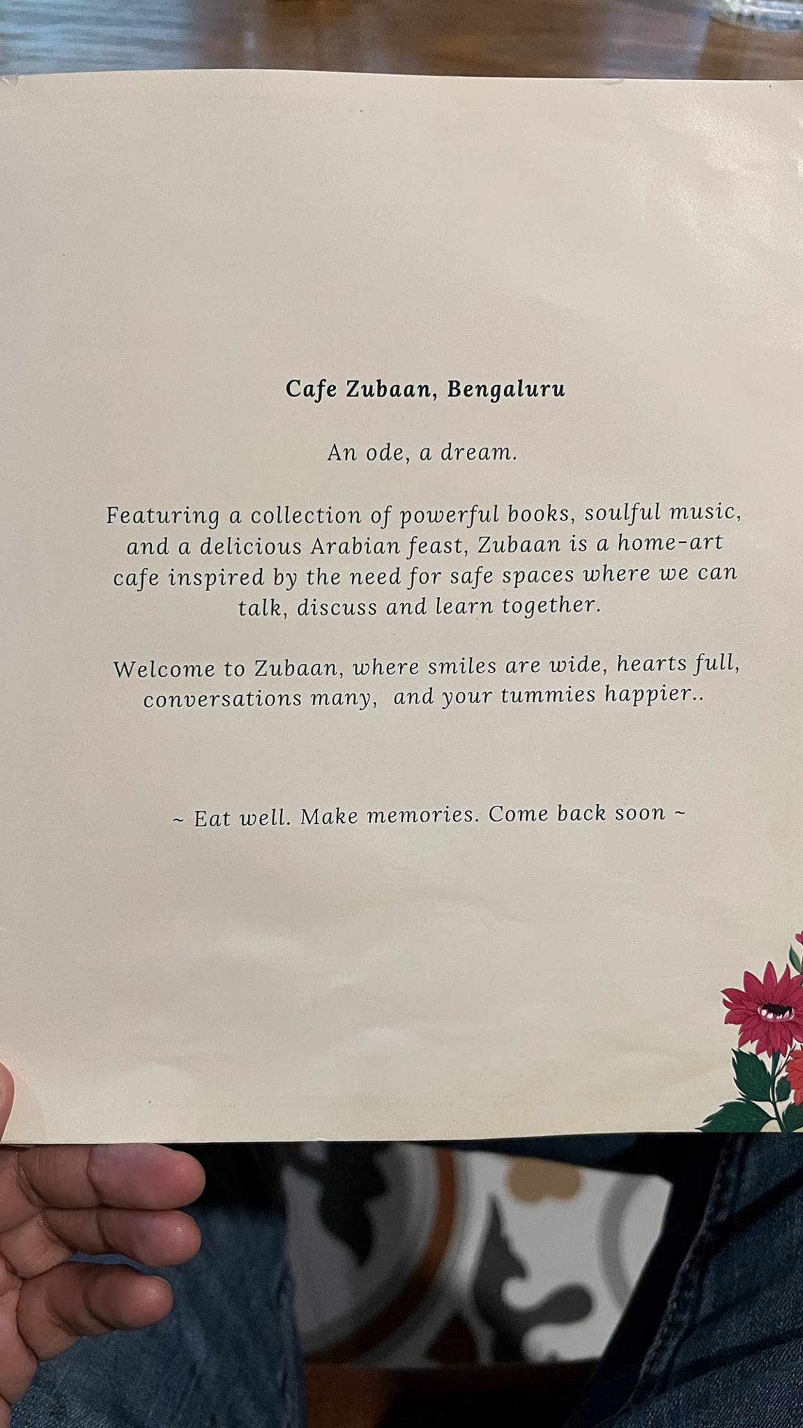 Menu at Zubaan - Middle-Eastern Kitchen, Bengaluru