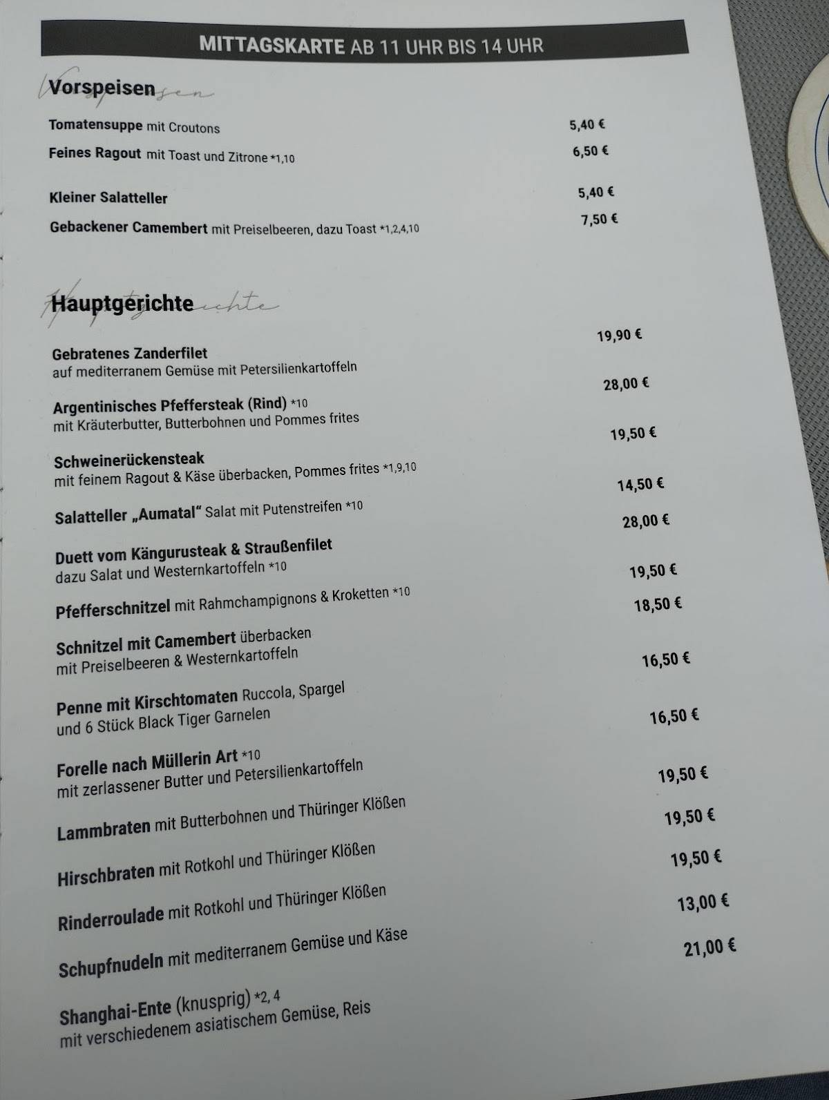 Speisekarte von Restaurant & Pension “Zum Aumatal” - Daniel Gerold, Weida