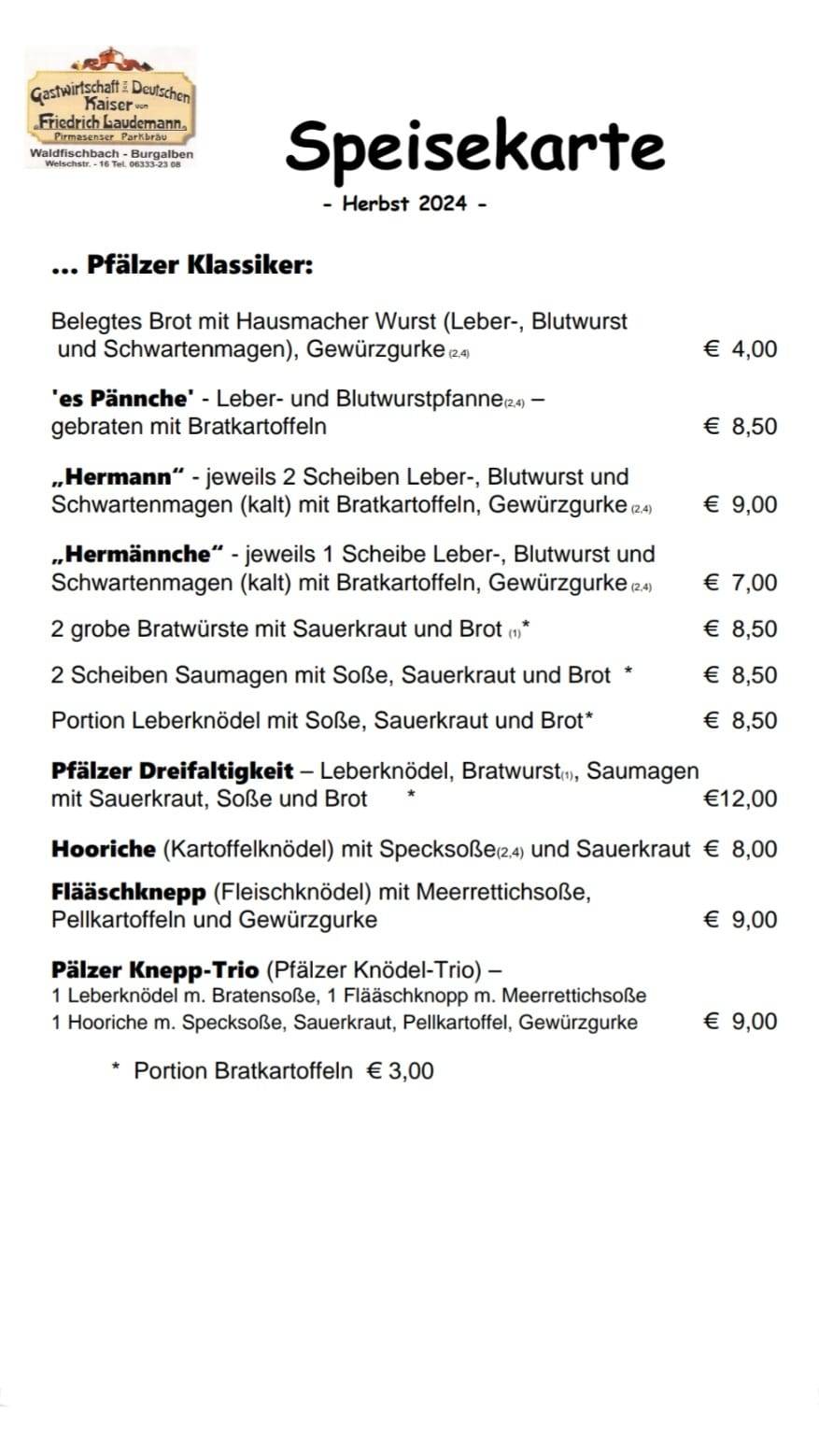 Speisekarte von Zum Deutschen Kaiser, Waldfischbach-Burgalben