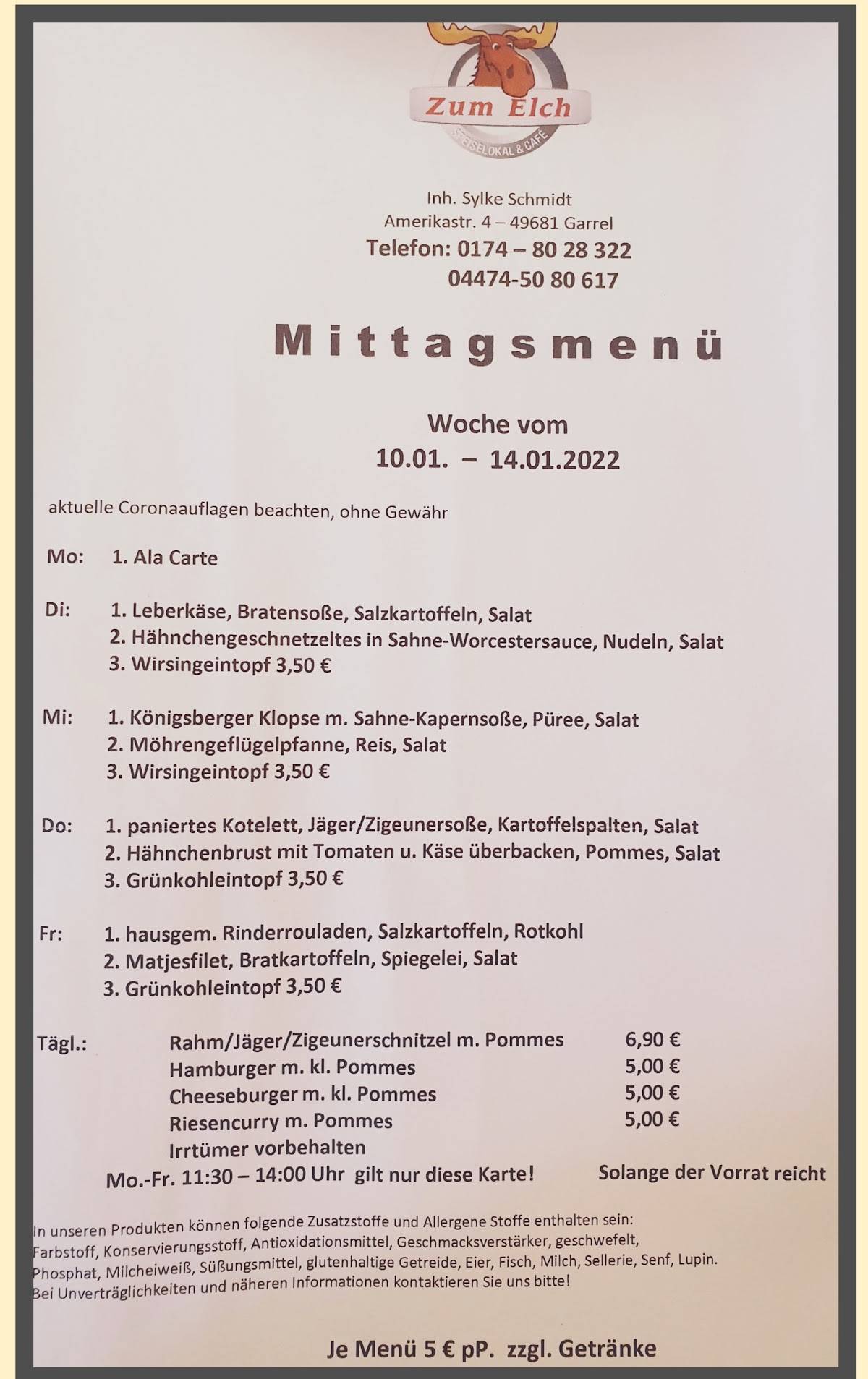 Speisekarte von Zum Elch restaurant, Garrel