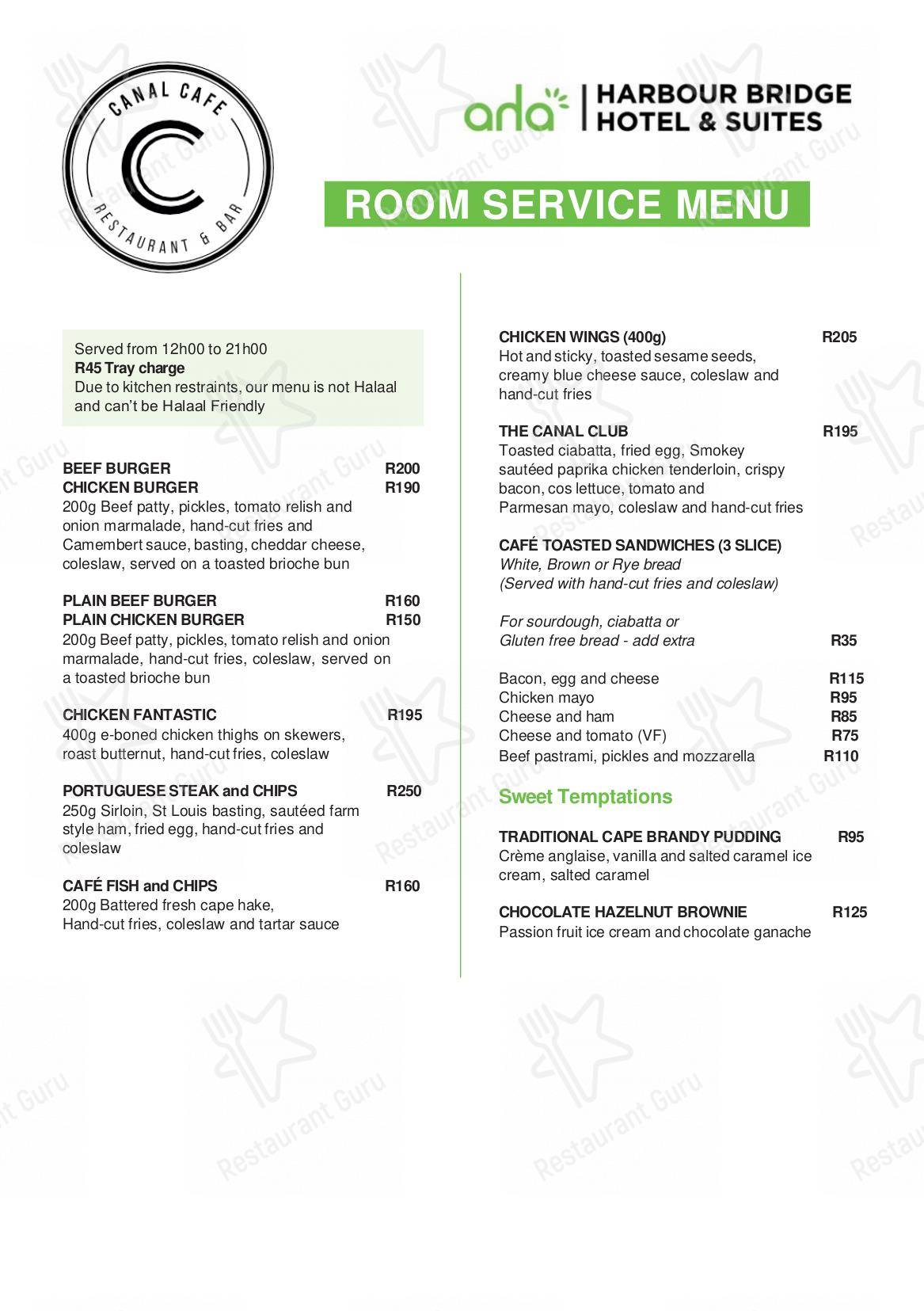 Menu at aha Harbour Bridge Hotel & Suites restaurant, Cape Town