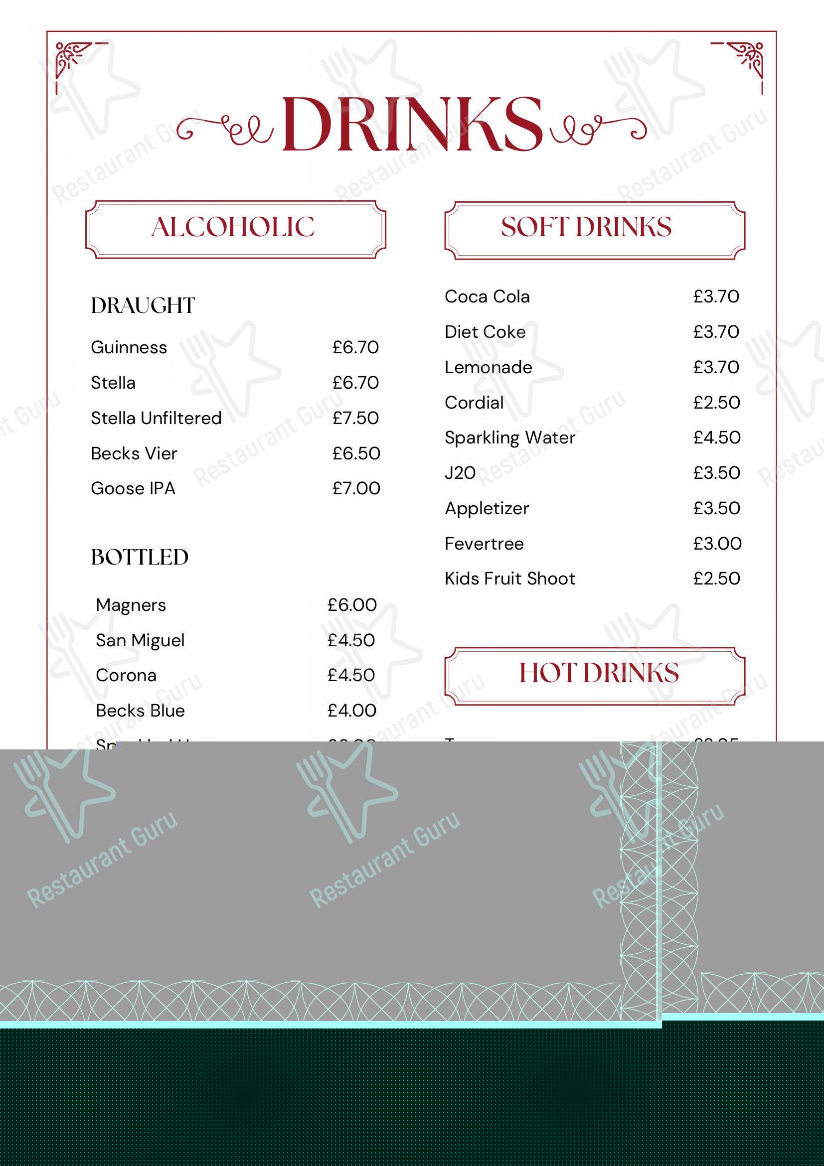 Menu at Castle Bromwich Hall Hotel restaurant, Birmingham