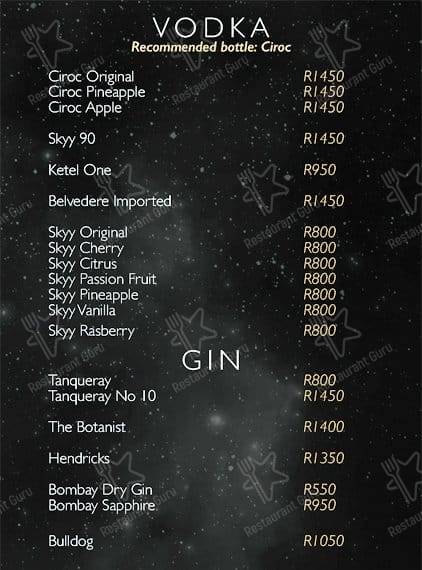 Menu at Saint Champagne Bar & Lounge - Nightclub, Cape Town