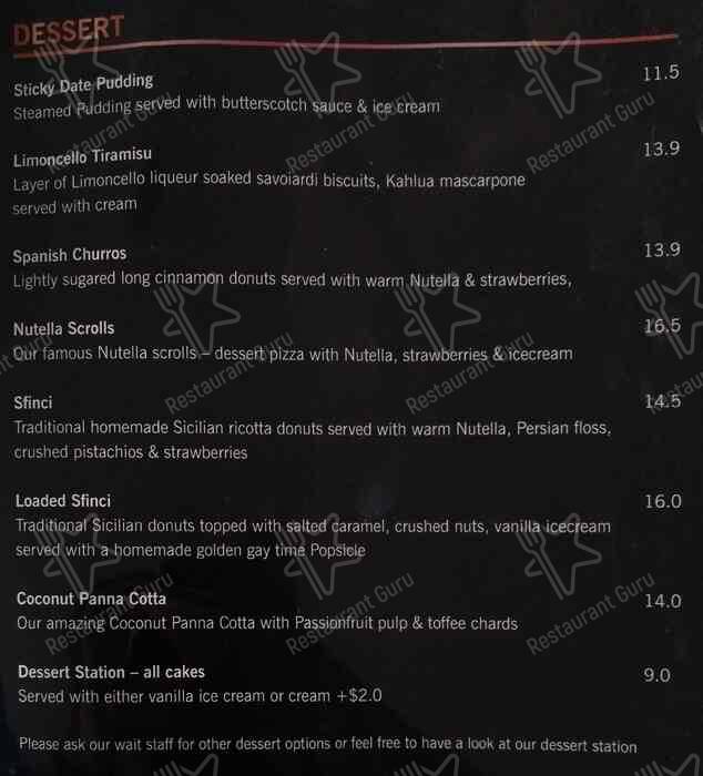 Menu at Phoenix and Co restaurant, Plenty