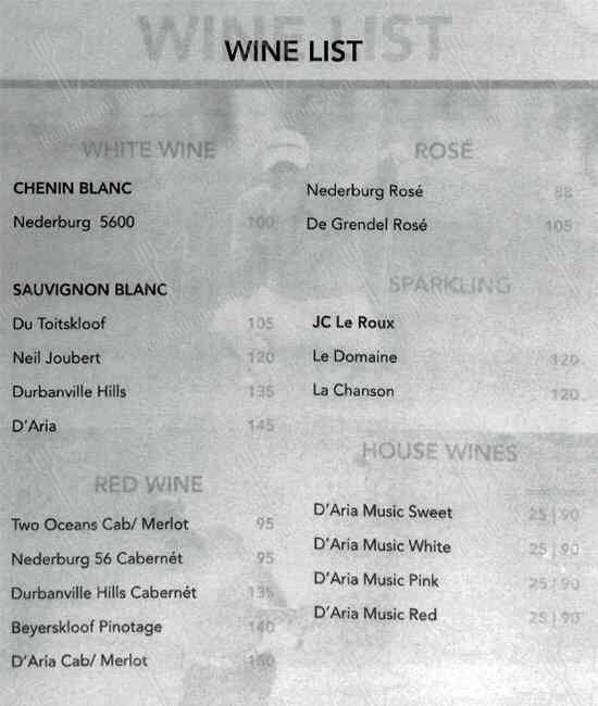 Menu at Pitch & Putter restaurant, Cape Town