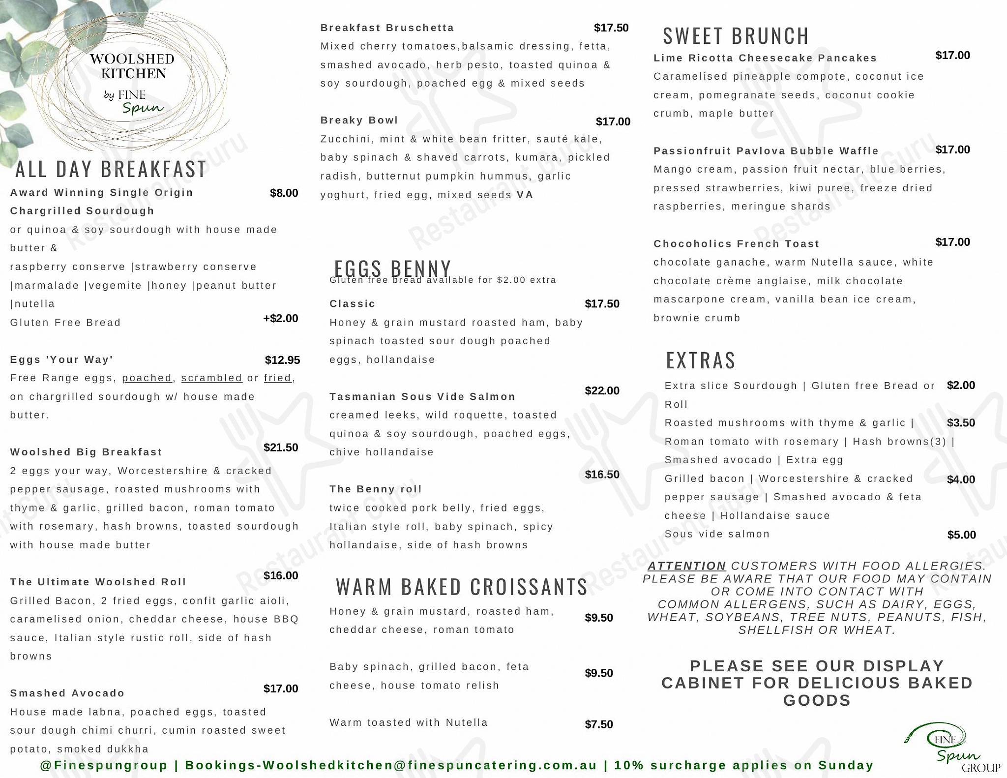 Menu at Woolshed Kitchen by Fine Spun cafe, Yallah