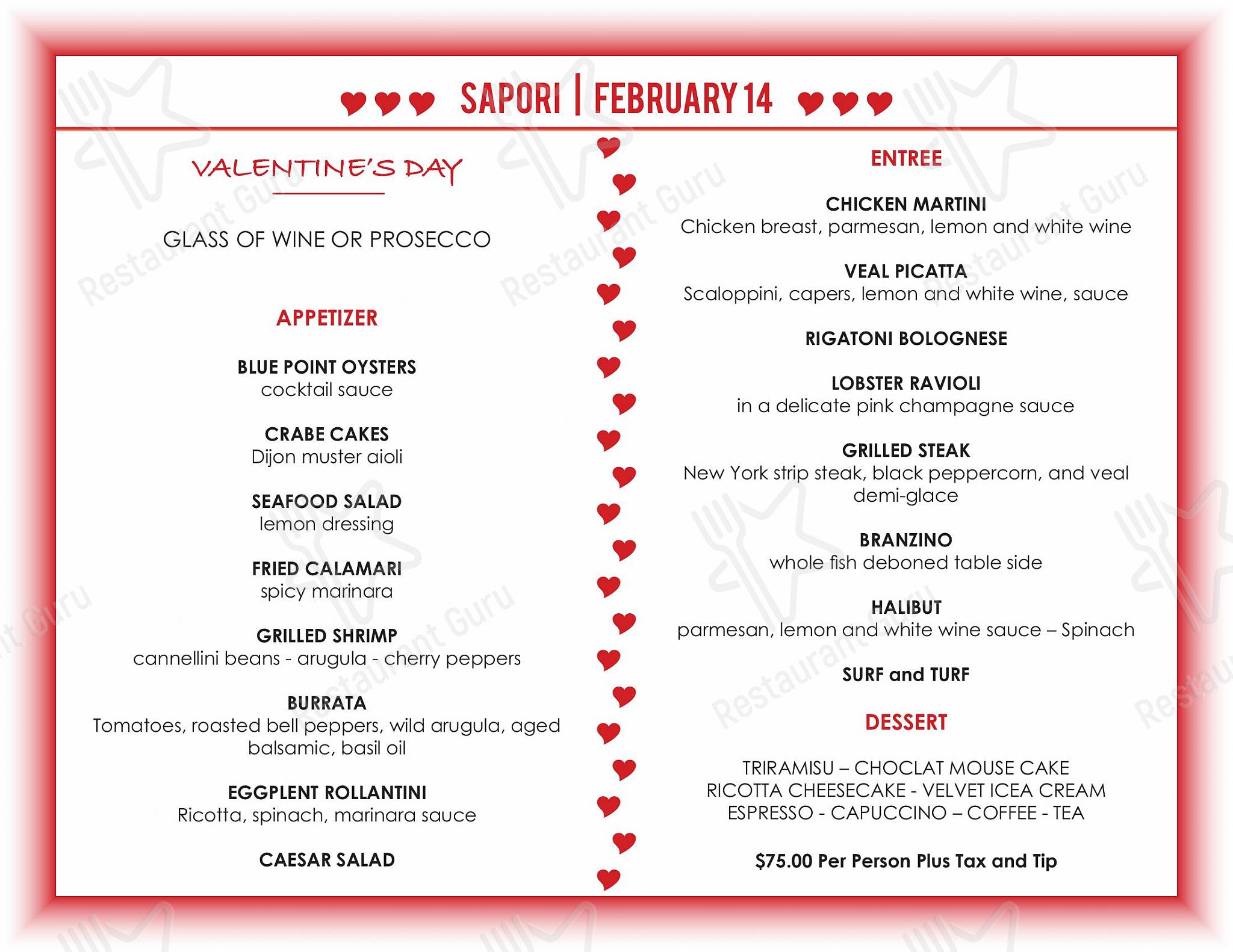 Menu at Sapori Restaurant Scarsdale, Scarsdale