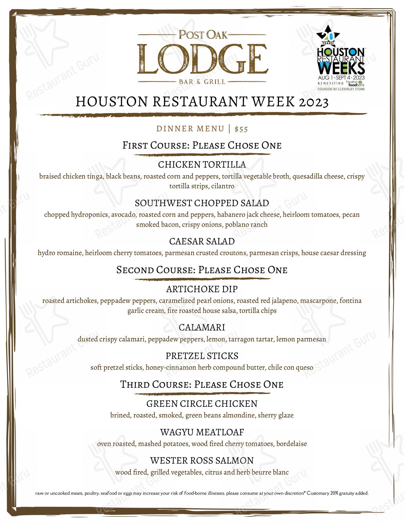 Menu at Post Oak Lodge pub & bar, Houston