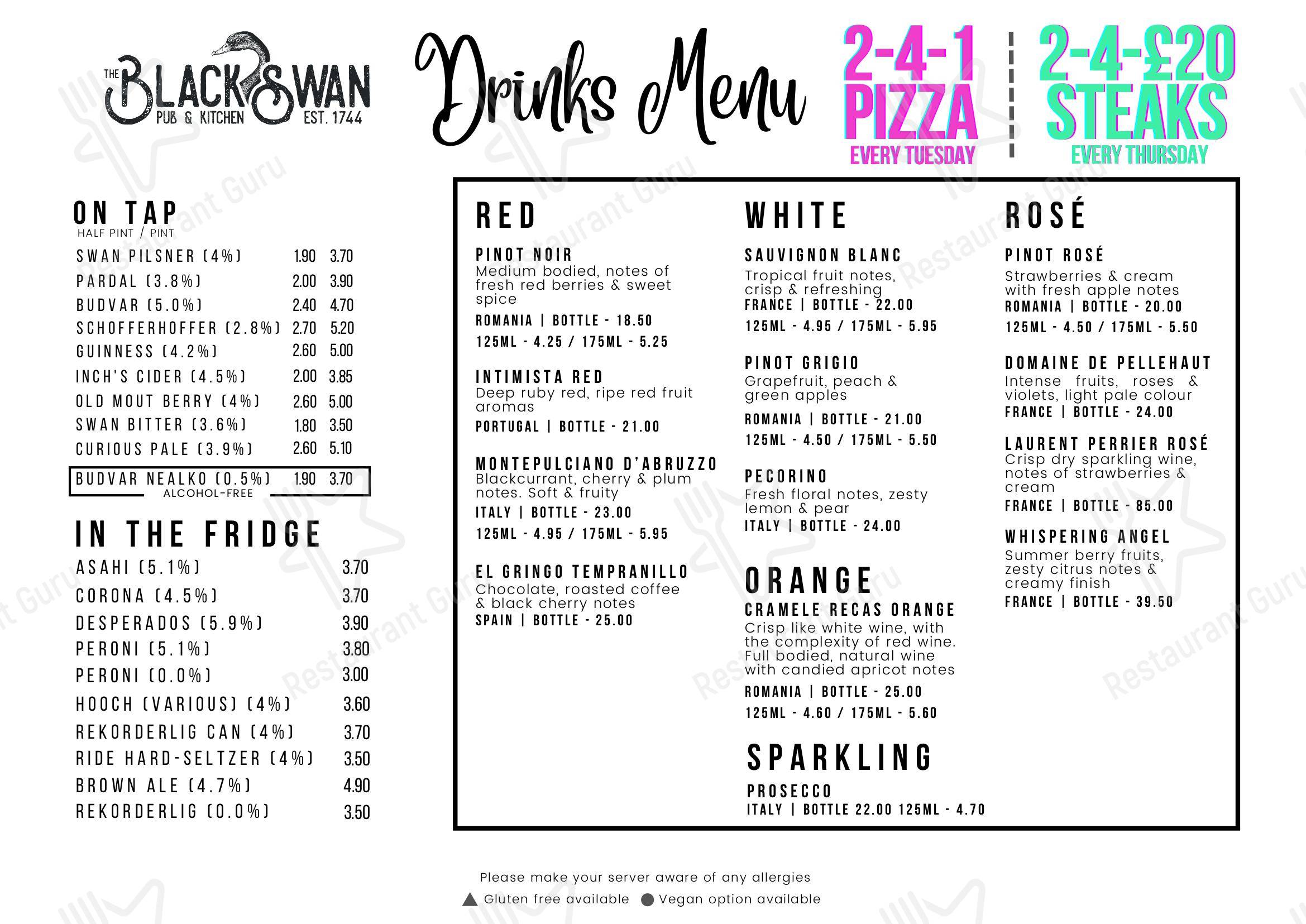 Menu at Black Swan Alnwick pub & bar, Alnwick