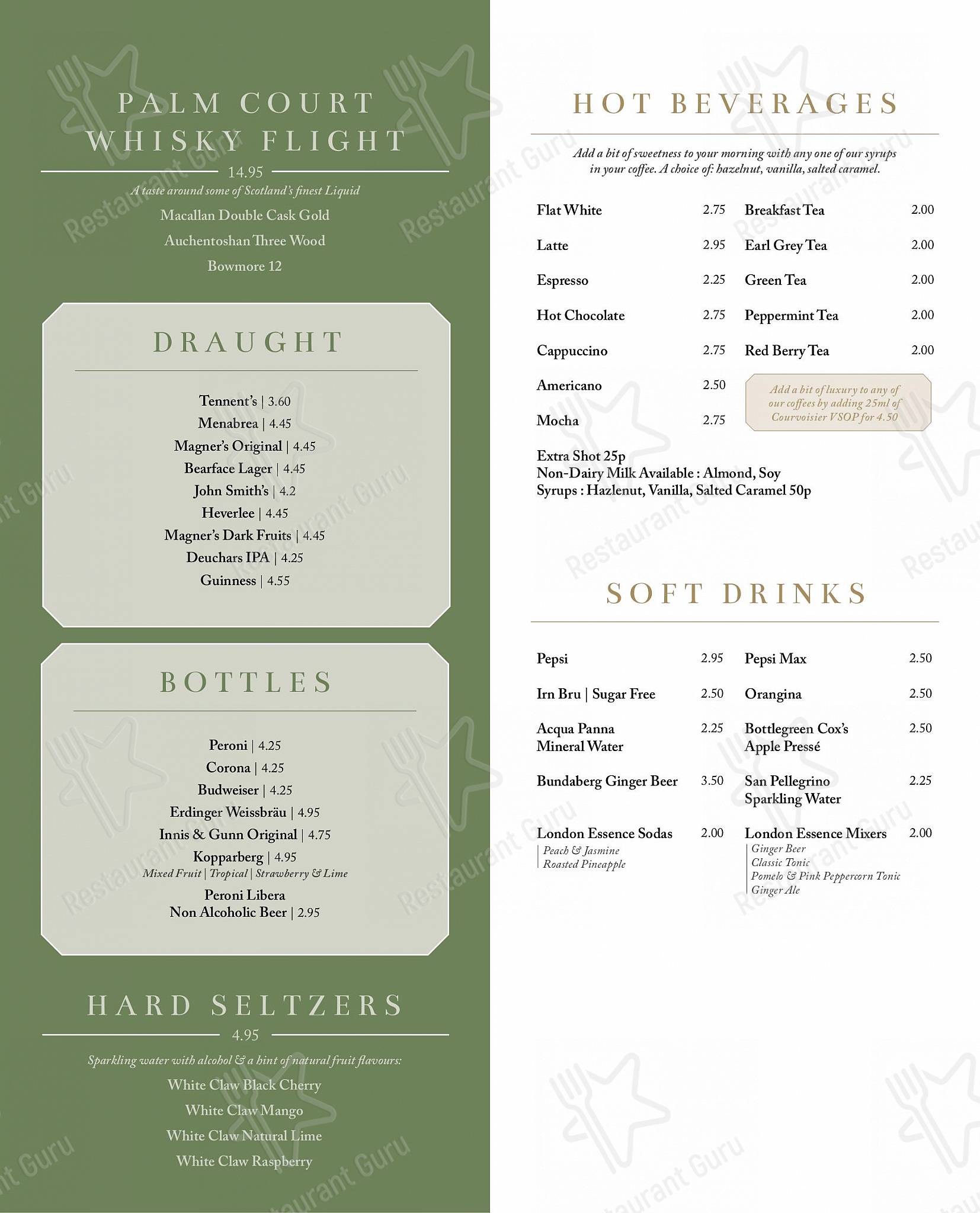 Menu at Palm Court Hotel restaurant, Aberdeen