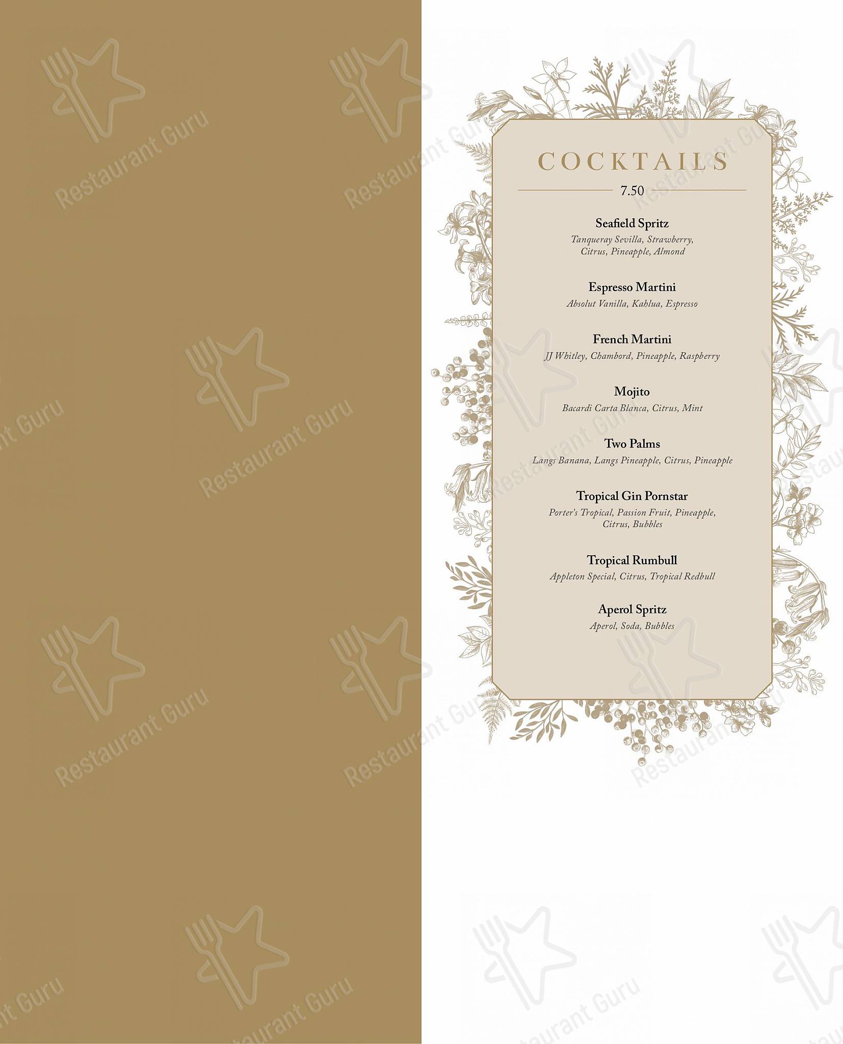 Menu at Palm Court Hotel restaurant, Aberdeen