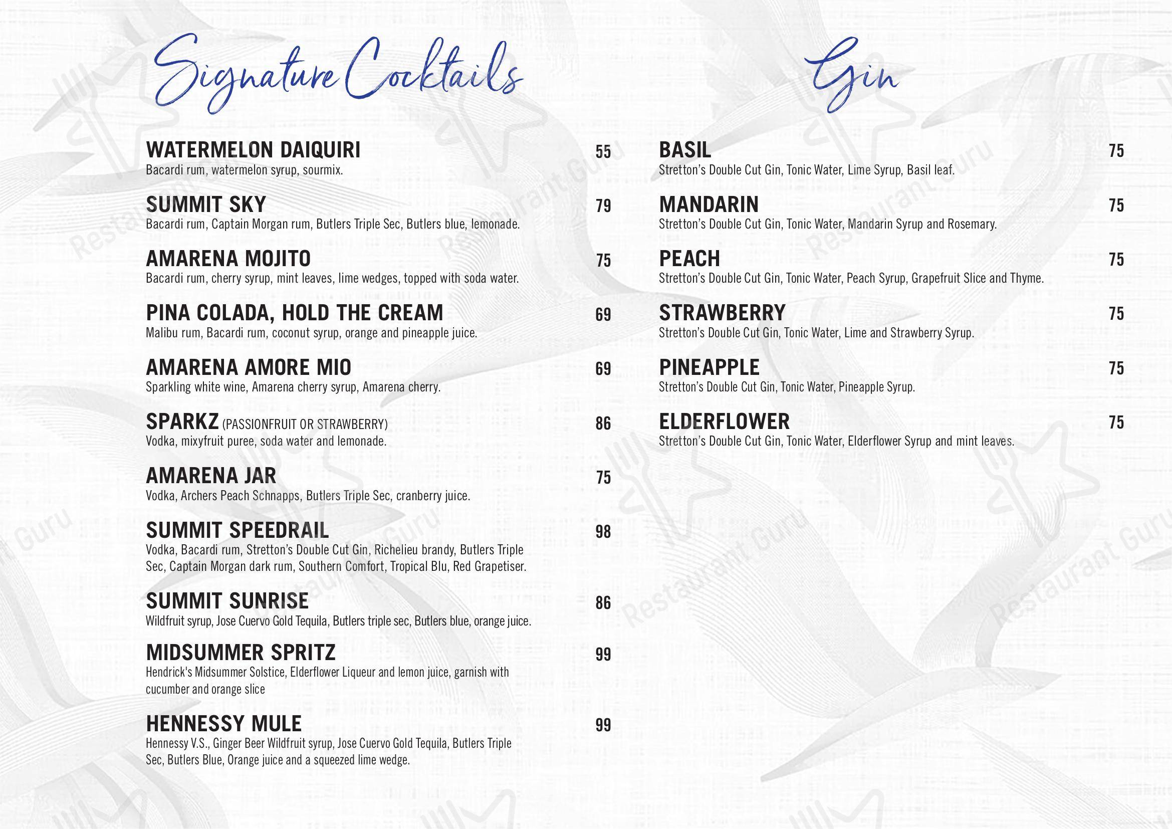 Menu at Summit Grill and Sky Bar Menlyn, Pretoria