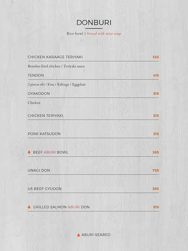 Menu at Aburi restaurant, Pasig, Sapphire Rd