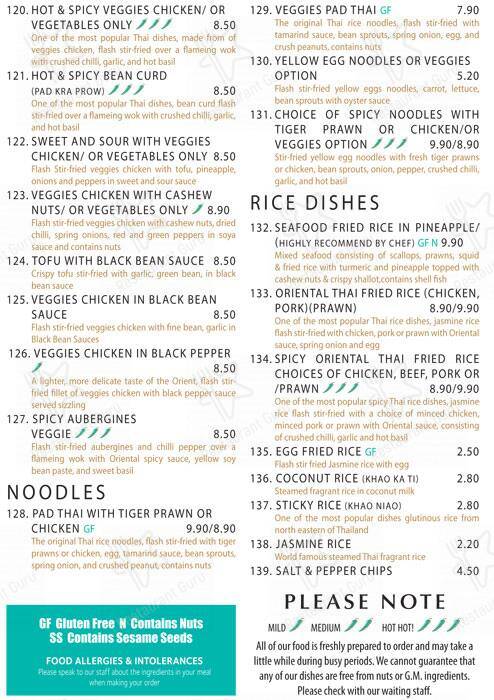 Menu at Dee Thai restaurant, Altrincham