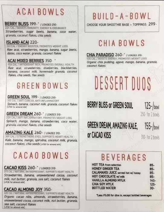 Menu at Bliss Bowl pub & bar, Mandaluyong, EDSA