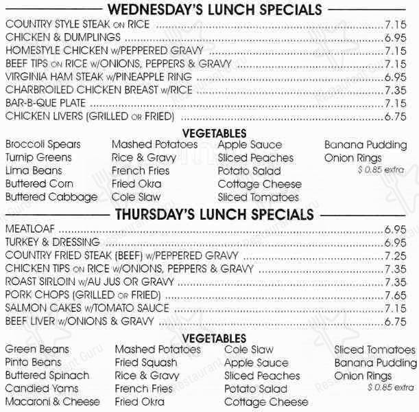 Menu at Park Place Restaurant, Charlotte