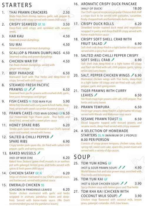 Menu at Dee Thai restaurant, Altrincham