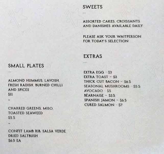 Menu at Higher Ground cafe, Melbourne