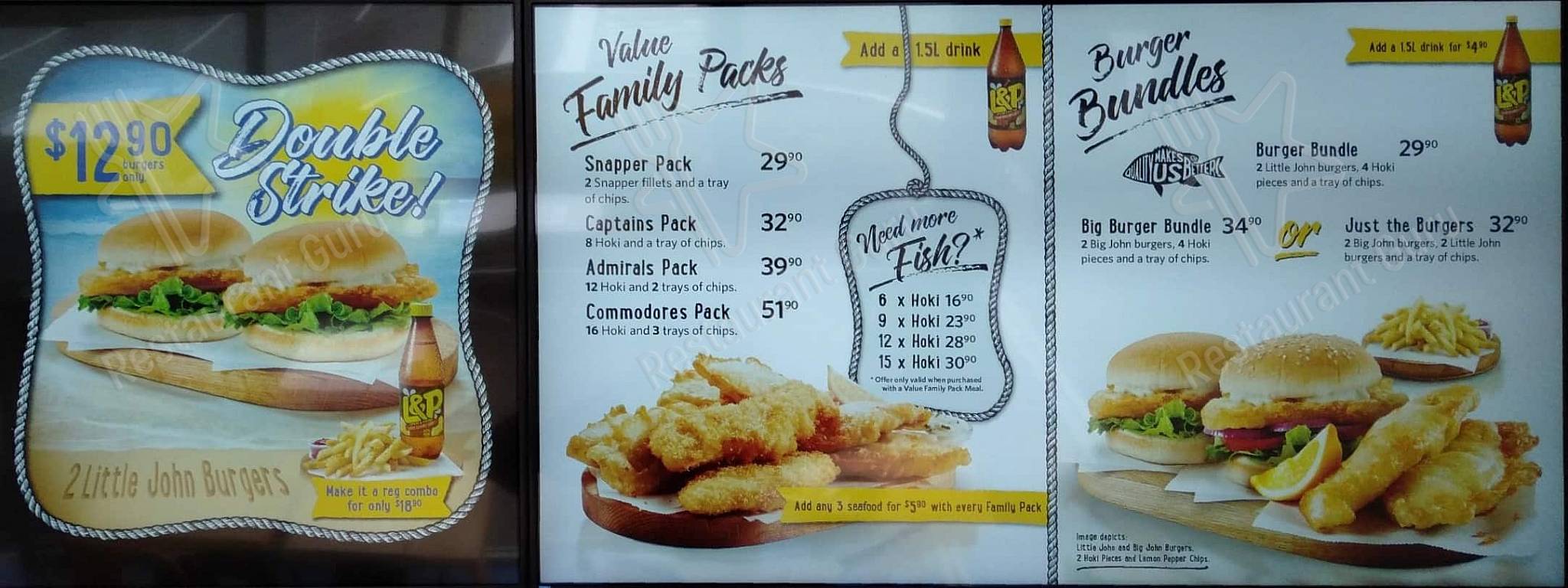 Menu at LJ's Takanini restaurant, Papakura, 30 Walters Rd