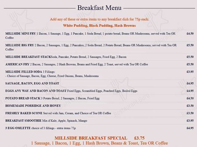 Menu at Millside Restaurant, Cloughmills