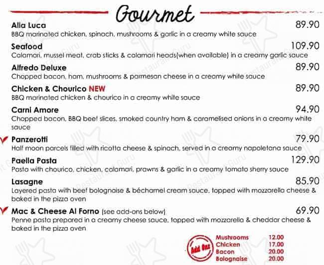 Menu at Mimmos Braamfontein restaurant, Johannesburg, 50 Biccard St