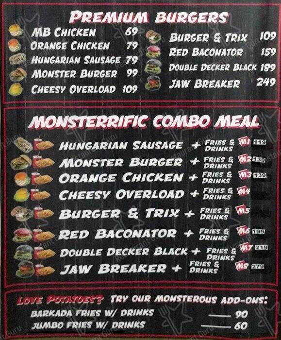 Carta de Monster Burger, Muntinlupa, Festival Mall