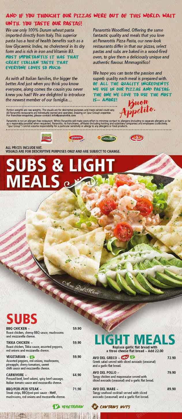 Menu at Panarottis Gateway Express (Halaal) restaurant, Durban