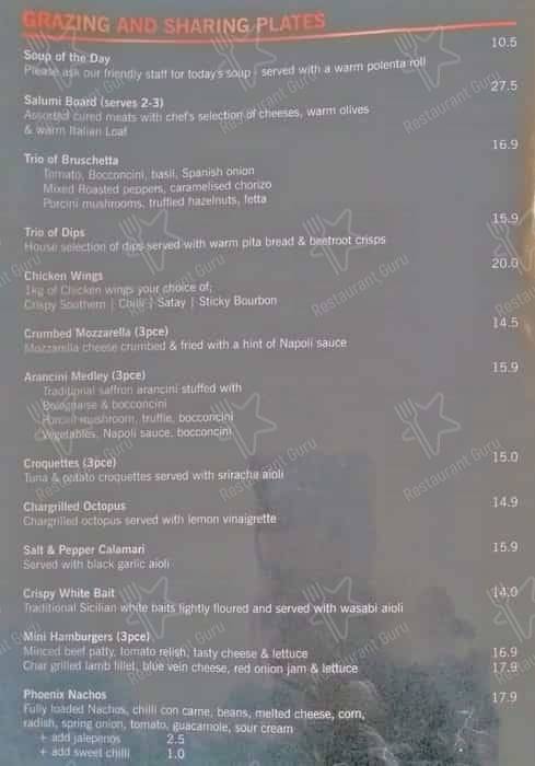 Menu at Phoenix and Co restaurant, Plenty