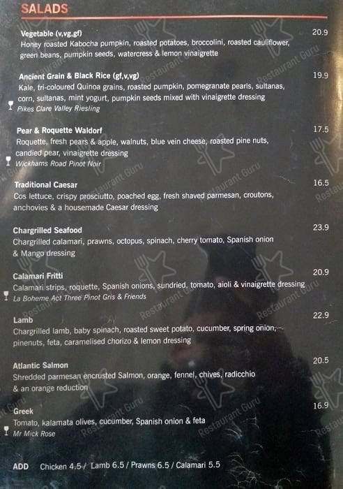 Menu at Phoenix and Co restaurant, Plenty