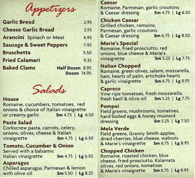 Menu at Pompei Restaurant, Chicago, W Taylor St