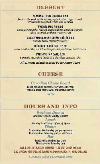 Menu at PORT restaurant, Pickering