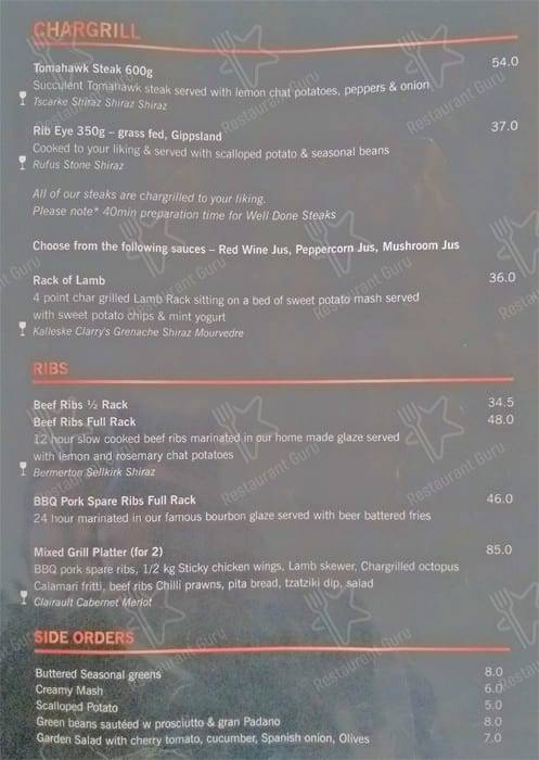 Menu at Phoenix and Co restaurant, Plenty