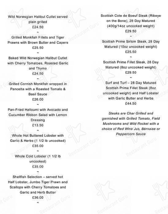 Menu at Smith's of Wapping restaurant, London, 22 Wapping High St