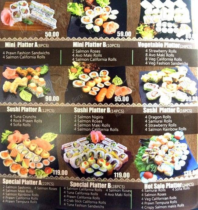 Menu at Wason Chinese Sushi restaurant, Cape Town