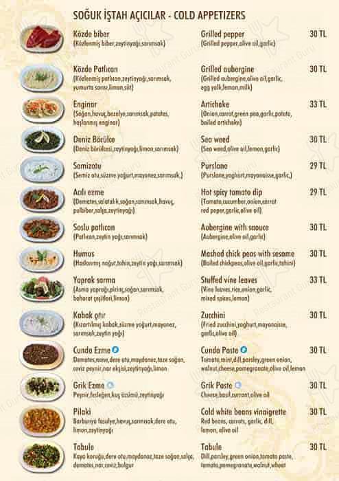 Menu at Seven Hills Restaurant, Istanbul