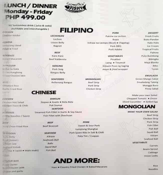 Menu at Somethin' Fishy restaurant, Quezon City
