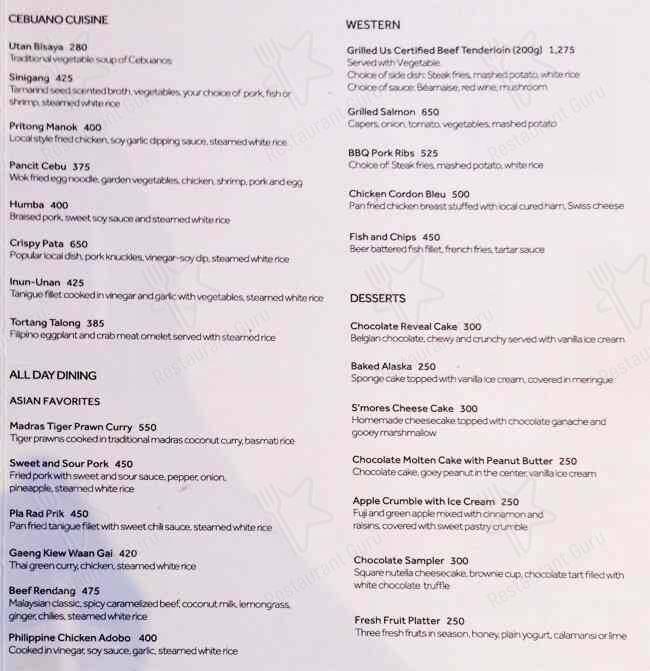 Carta del pub y bar The Great Room - Marriott Hotel, Cebú