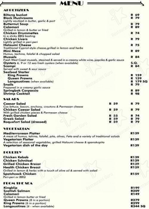 Menu at The Grillhouse Melrose Arch steakhouse, Johannesburg, Melrose Arch