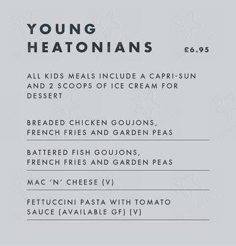 Menu at THE HEATON pub & bar, Stockport, 474 Didsbury Rd