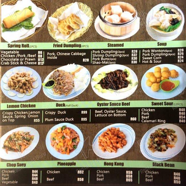 Menu at Wason Chinese Sushi restaurant, Cape Town