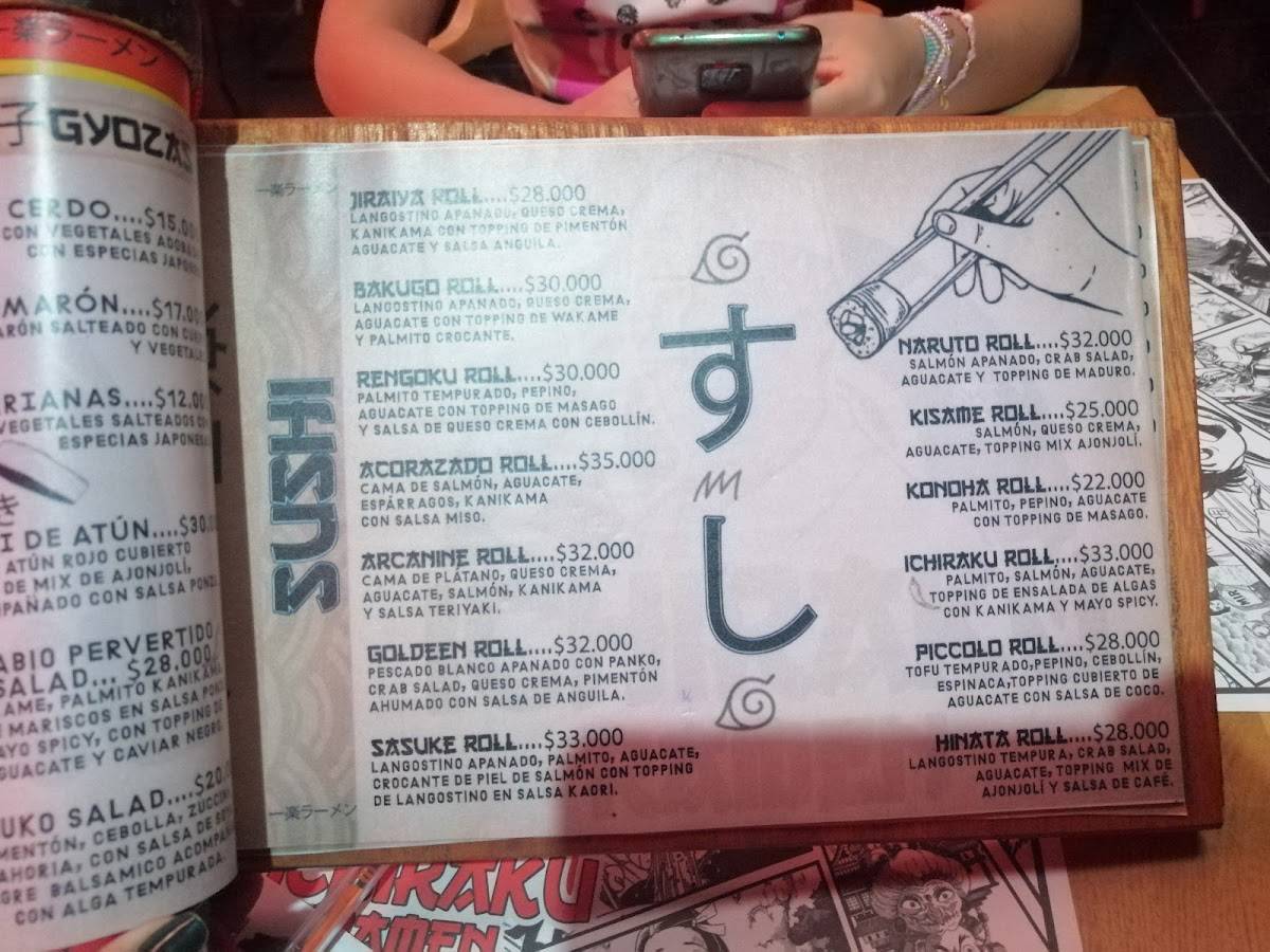 Carta del restaurante ichiraku ramen cali, Cali