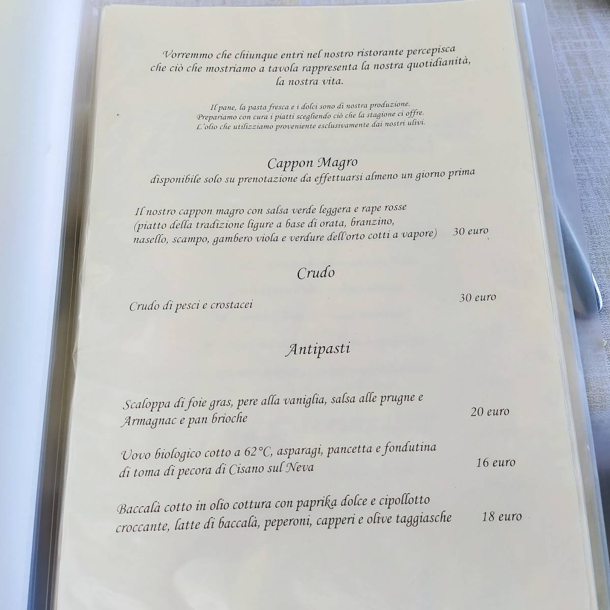 Menu da il MuMa ristorante, Verezzi
