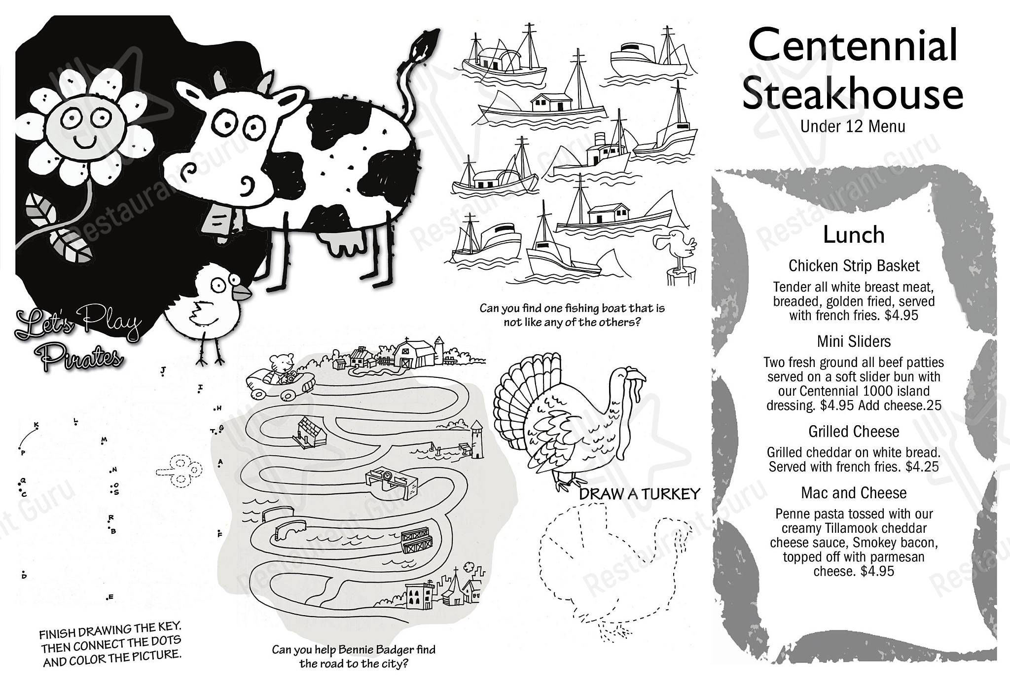 Menu at Centennial Steak House and Sports Bar, Springfield