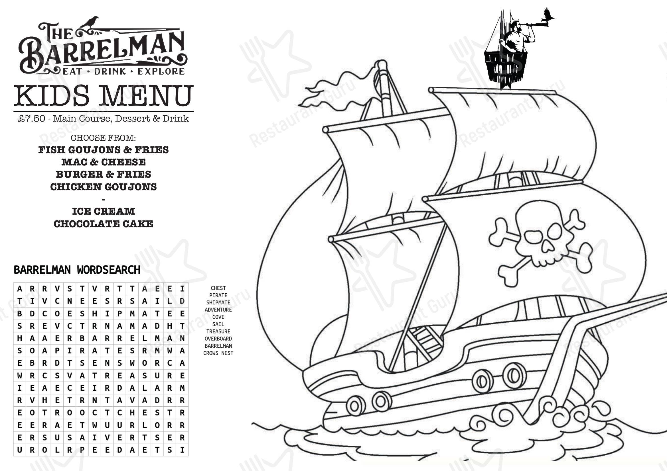 Menu at The Barrelman, Dundee