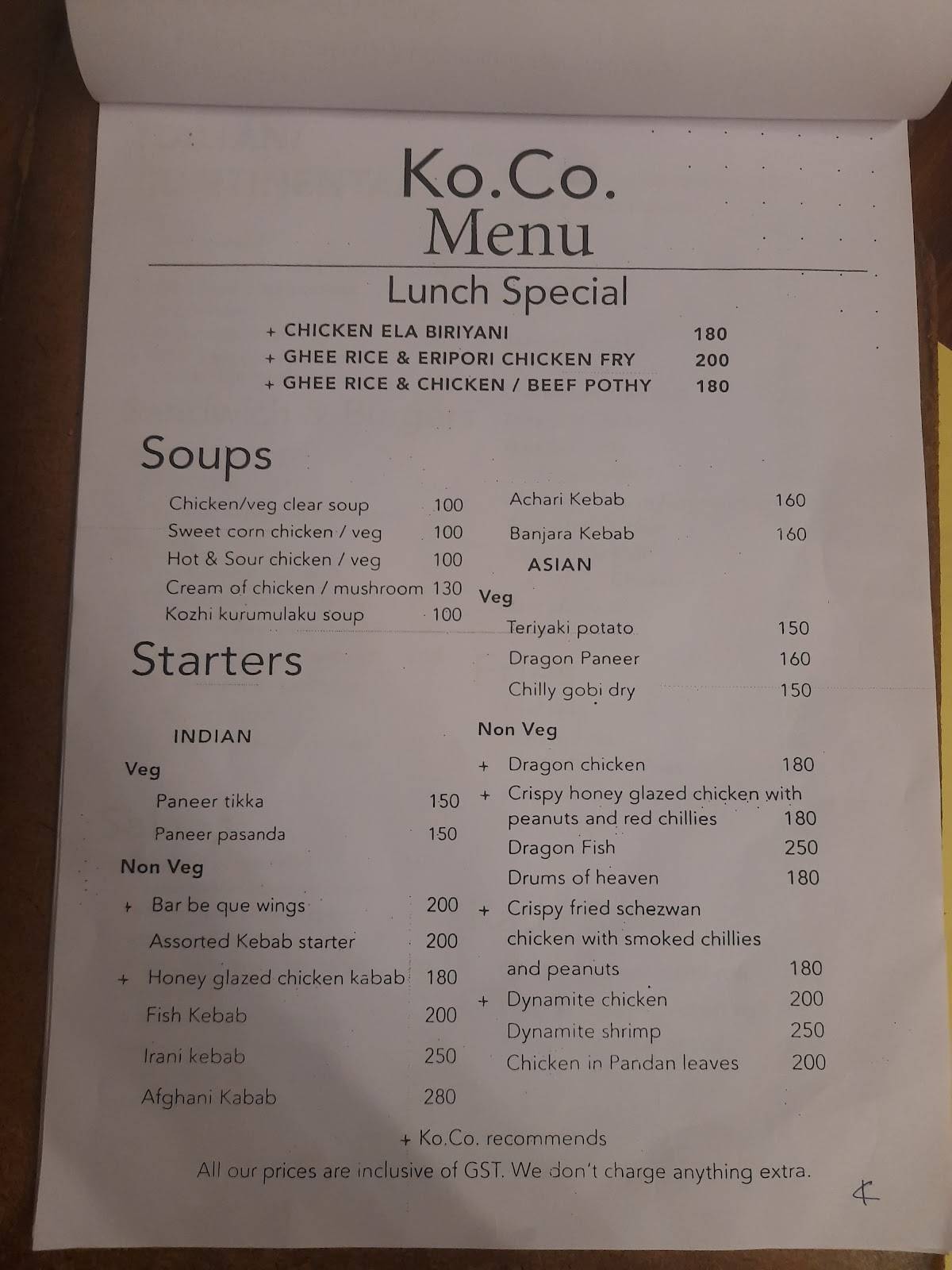 Menu at ko.co. kottayam company, Kottayam