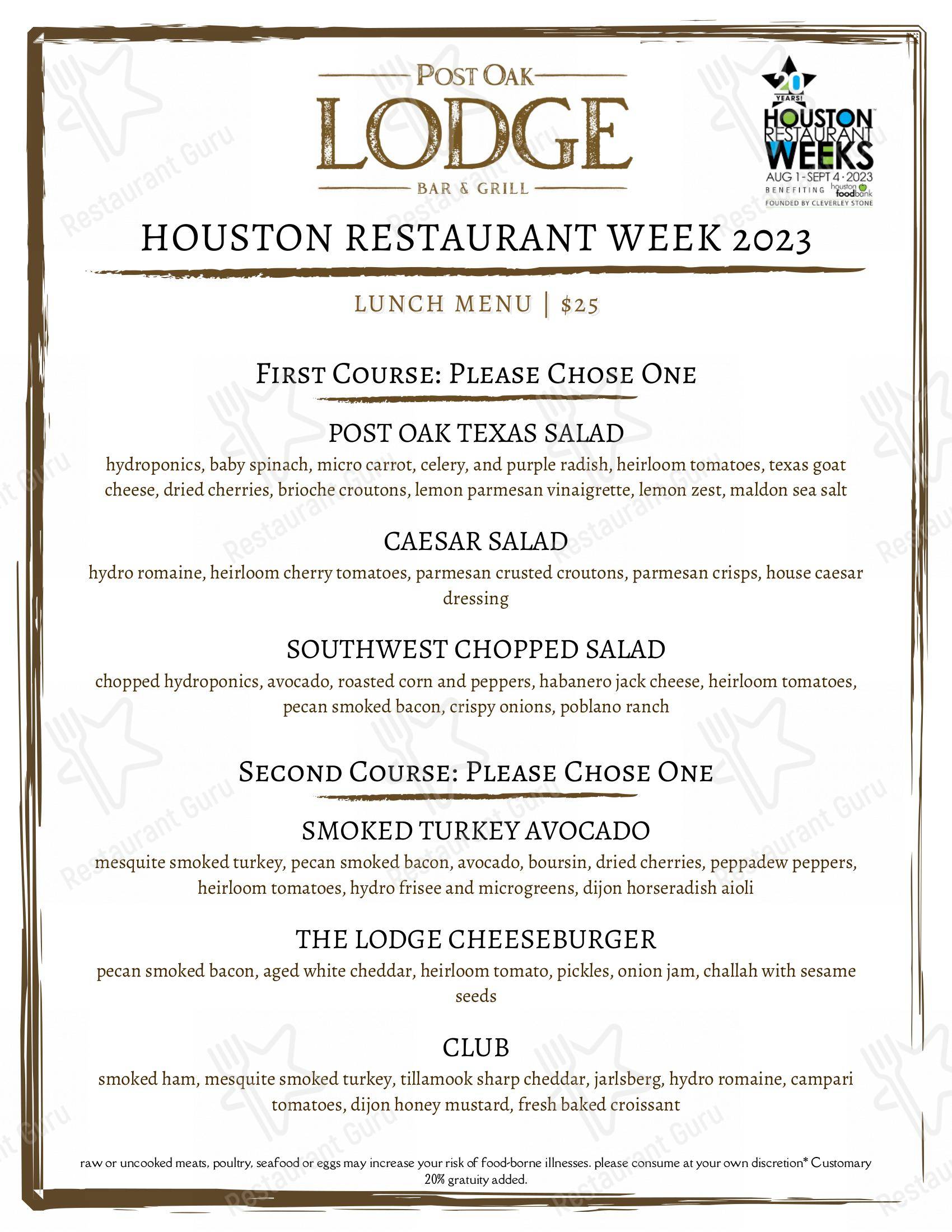 Menu at Post Oak Lodge pub & bar, Houston