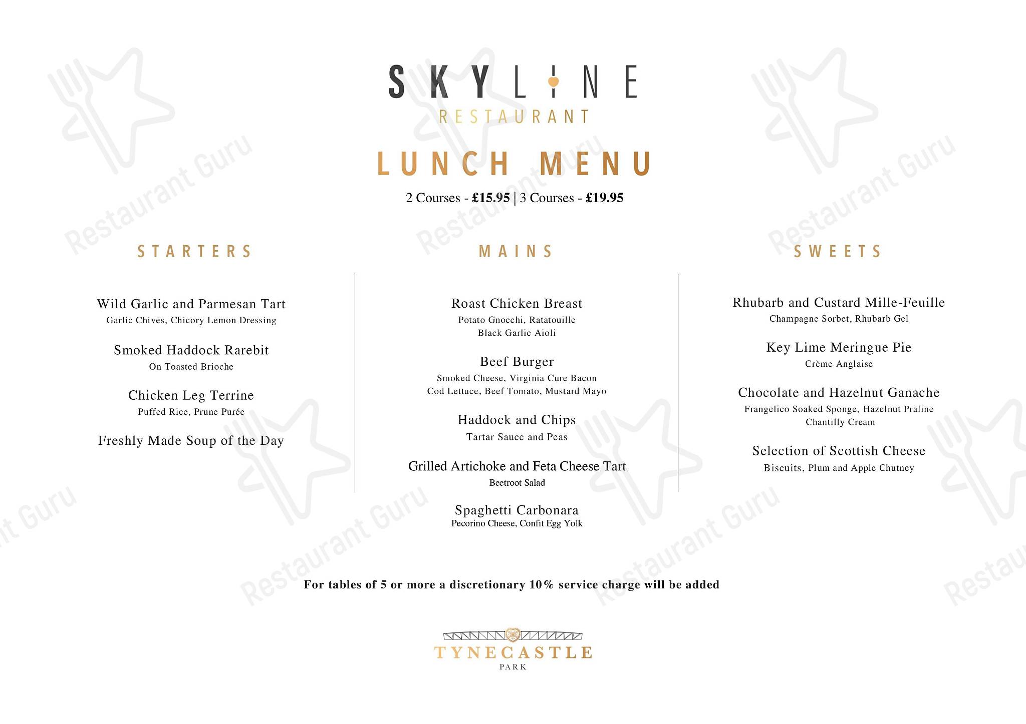Menu at The Skyline Restaurant, Edinburgh